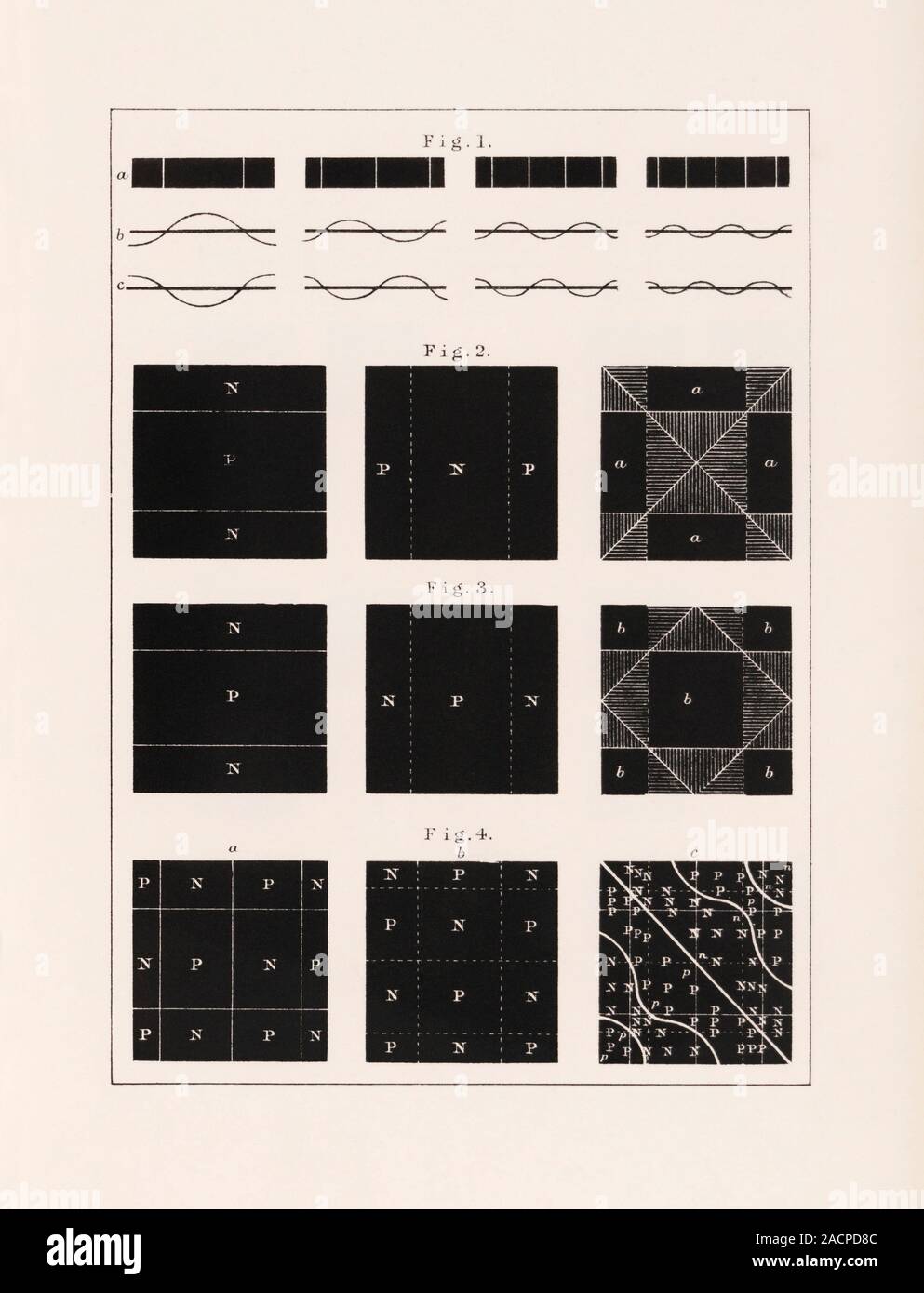 Acoustic vibration patterns. 19th-century diagrams showing modes of ...