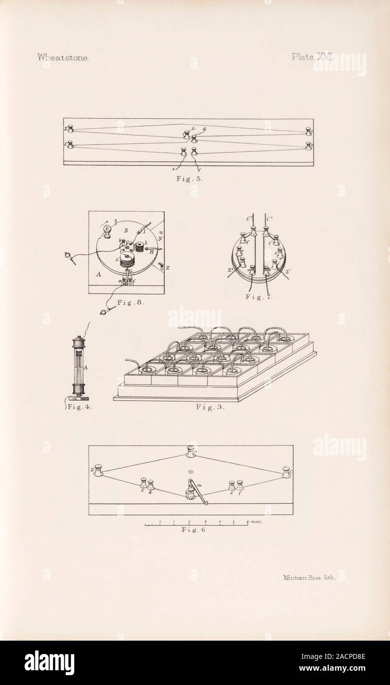 Electric circuit research. 19th-century diagrams showing the ...