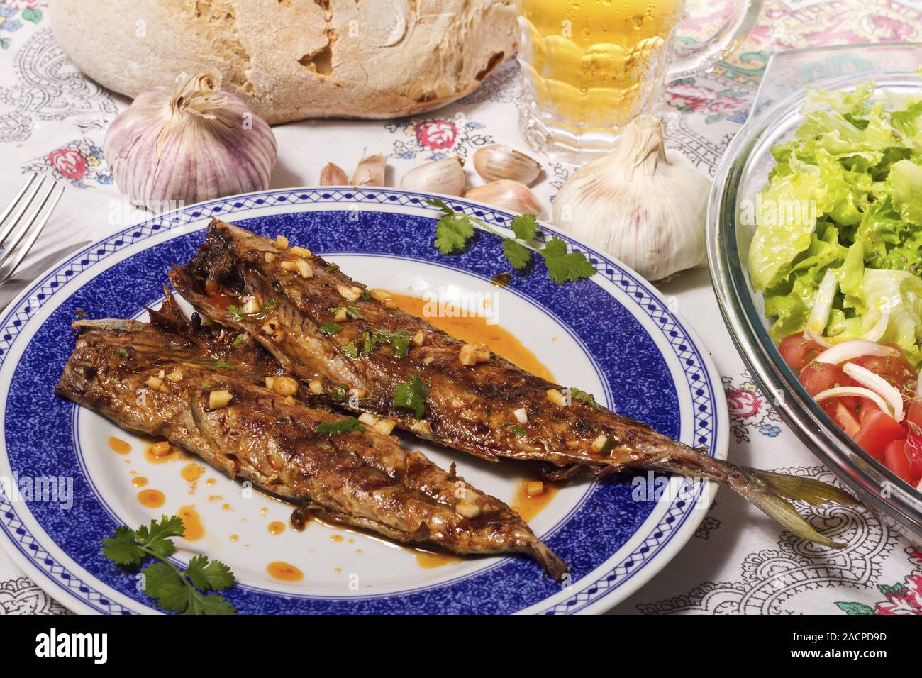 Wahoo grilled fish meal Stock Photo - Alamy
