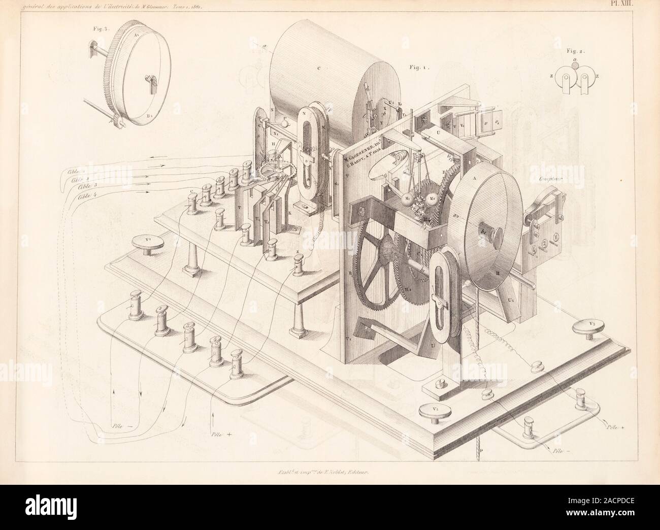 Electrical invention. 19th-century diagram showing an electrical ...