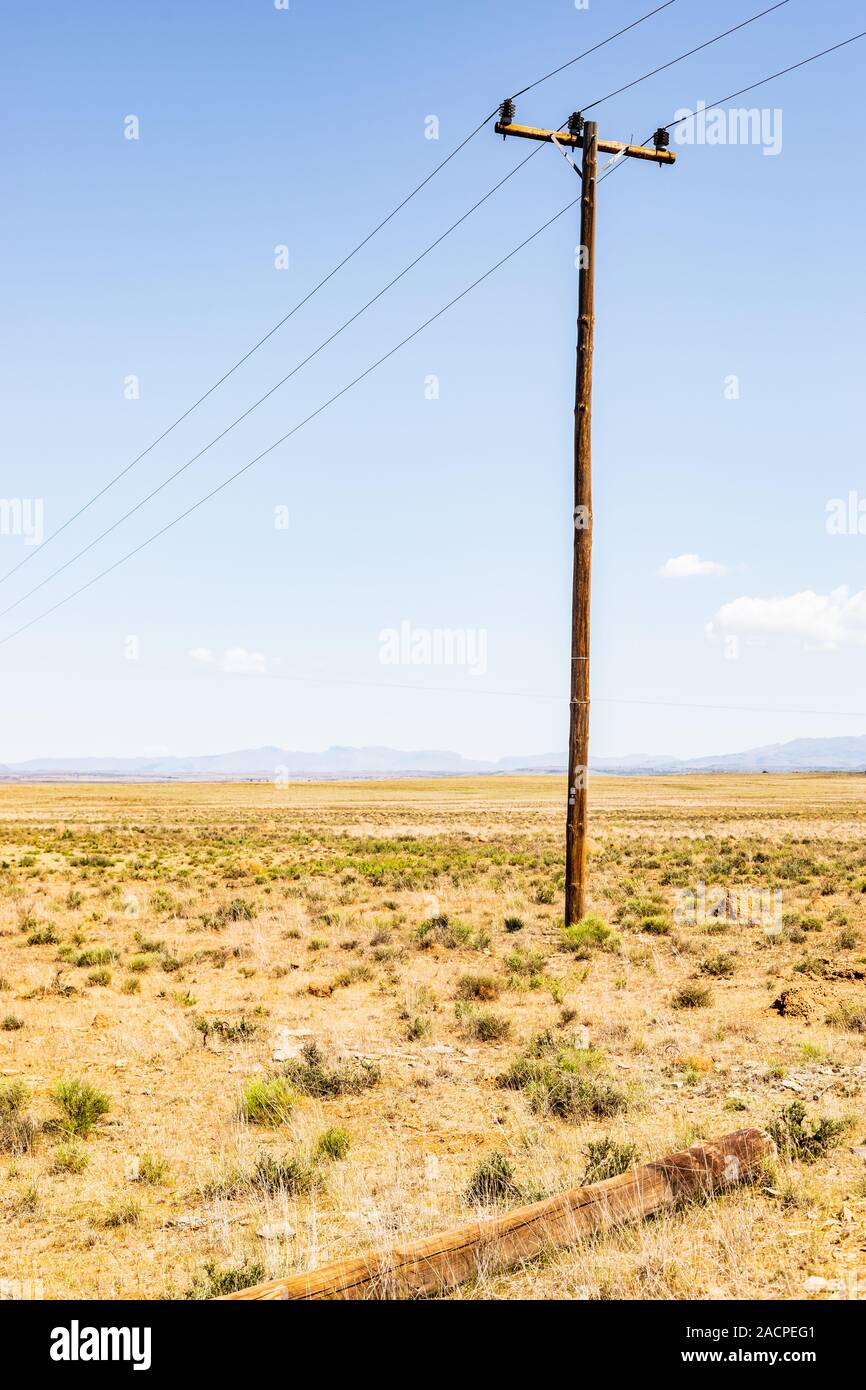Power lines in Rural Grassland Farming Area of the Karoo Semi-desert in ...