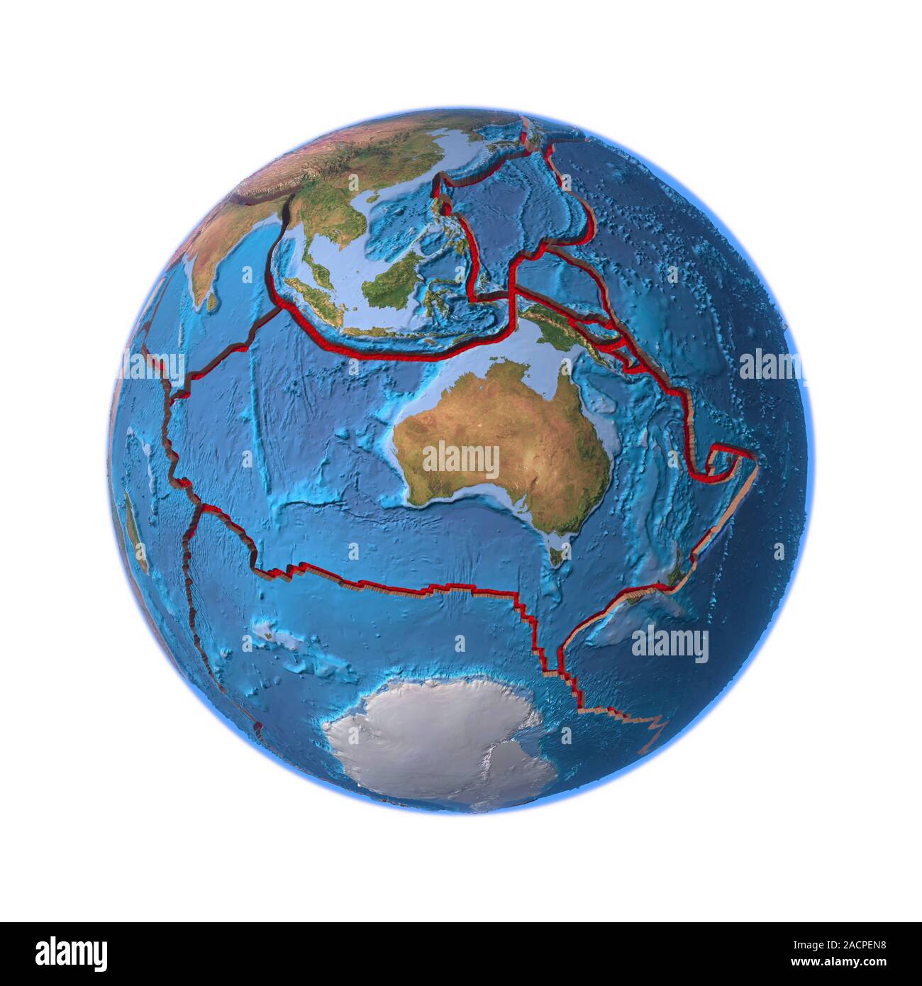 Global tectonics. Satellite-based artwork of an Earth globe centred on ...