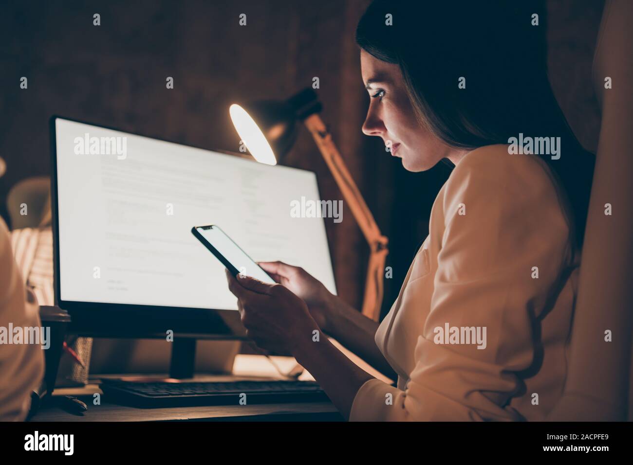 Profile side view portrait of her she nice attractive pretty focused ...