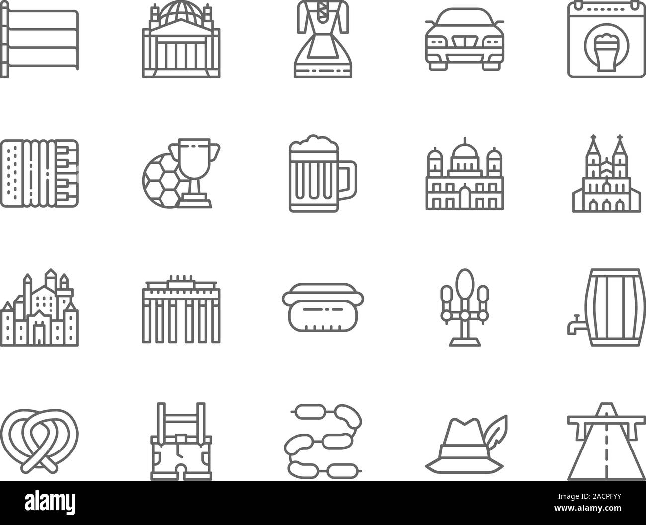 Set of German Culture Line Icons. Highway, Oktoberfest, Beer Dispenser ...