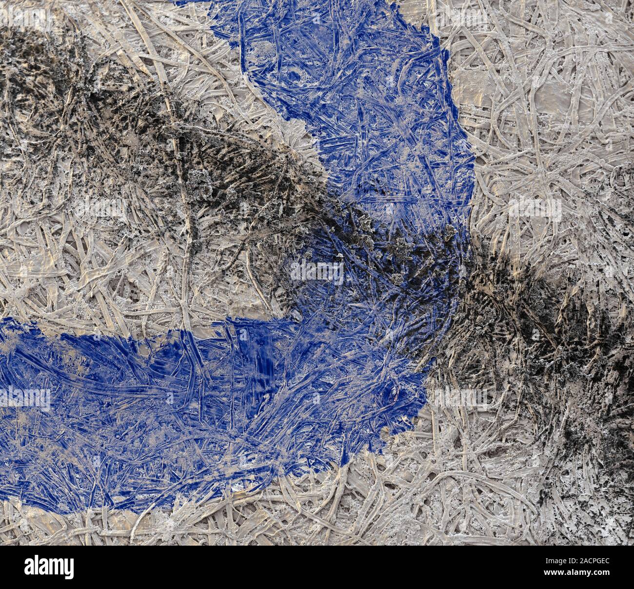 Writing on paper. Coloured scanning electron micrograph (SEM) of lines ...