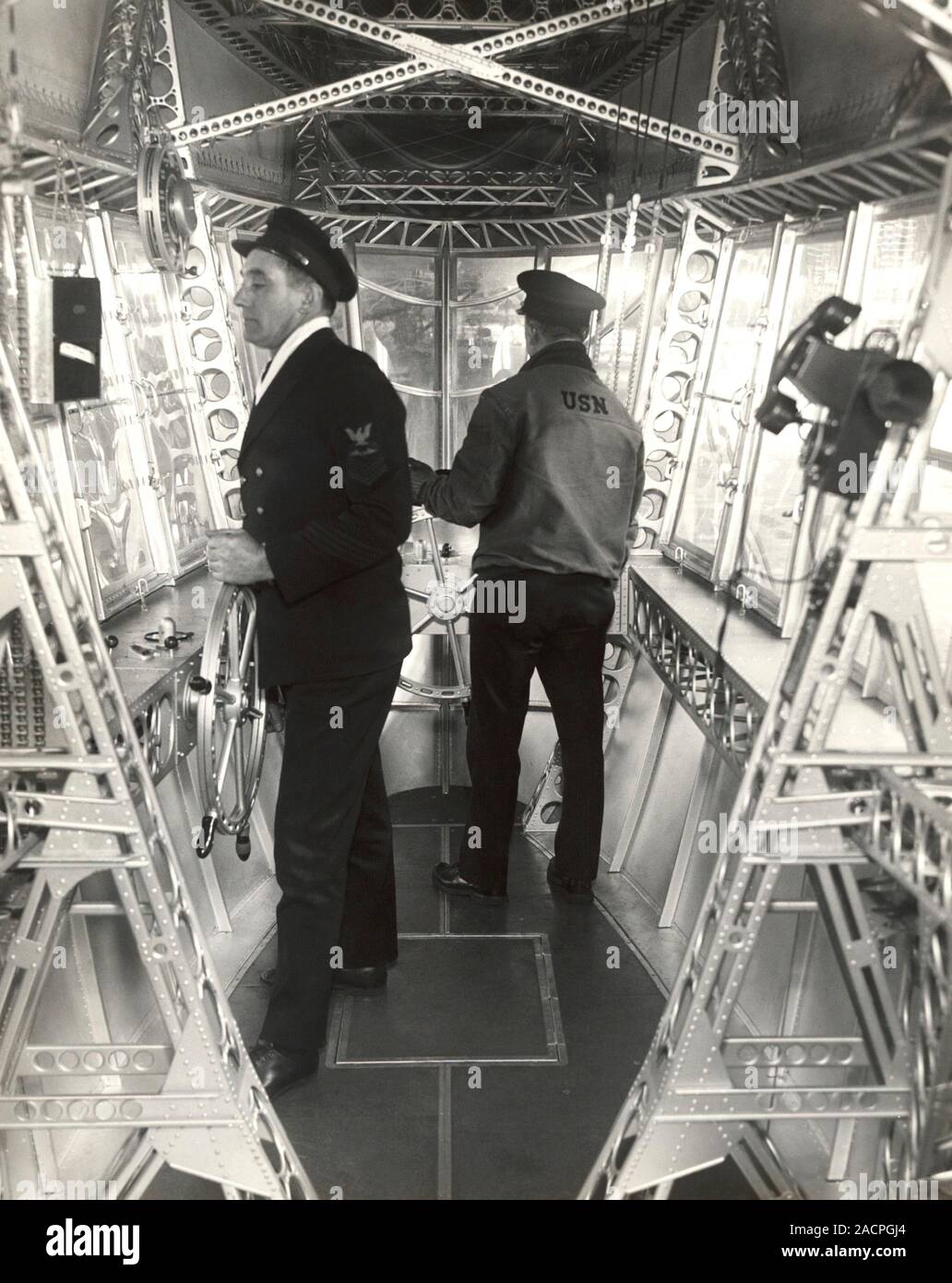Airship emergency control station. Pilots in the emergency control ...