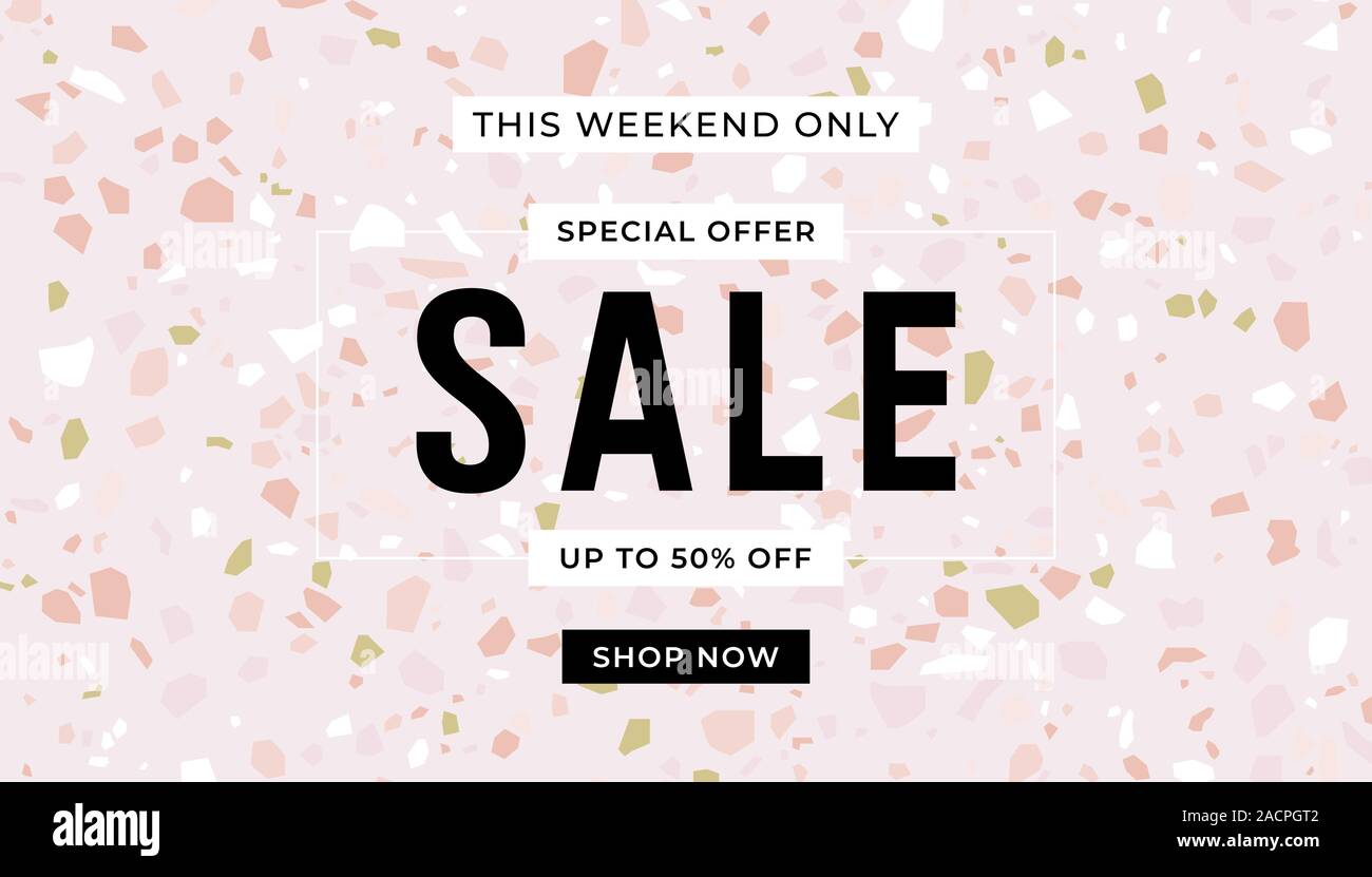 Pink sale banner template. Terrazzo flooring pastel color. Sale ...