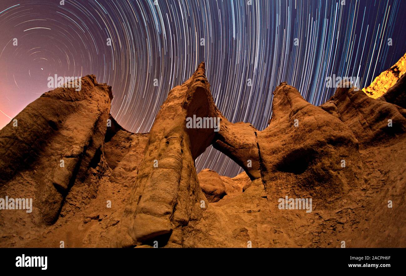 Startrails over Valley of the Stars. Time-exposure image of star trails ...