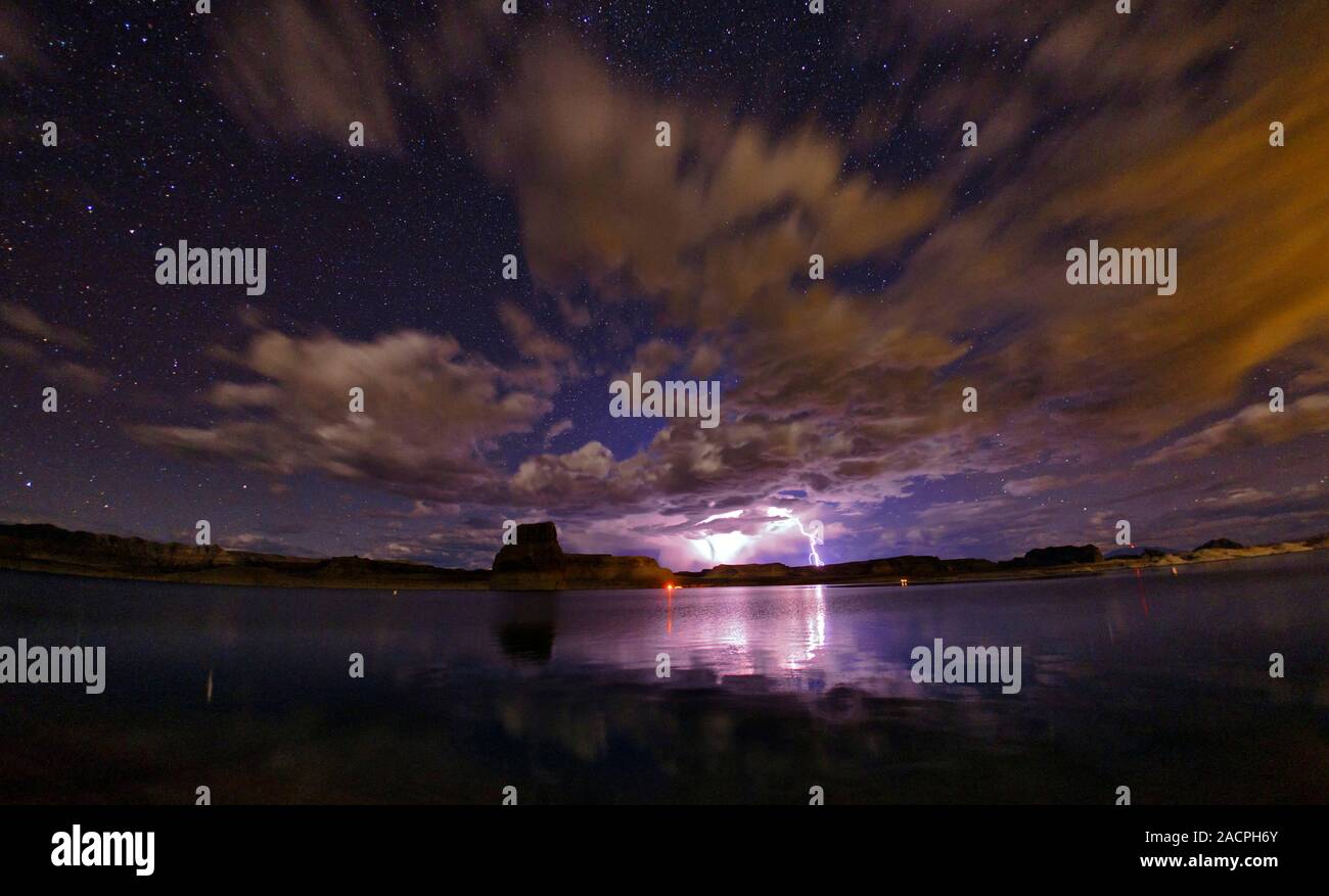 Lightning storm over Lake Powell. View across Lake Powell, USA, during ...