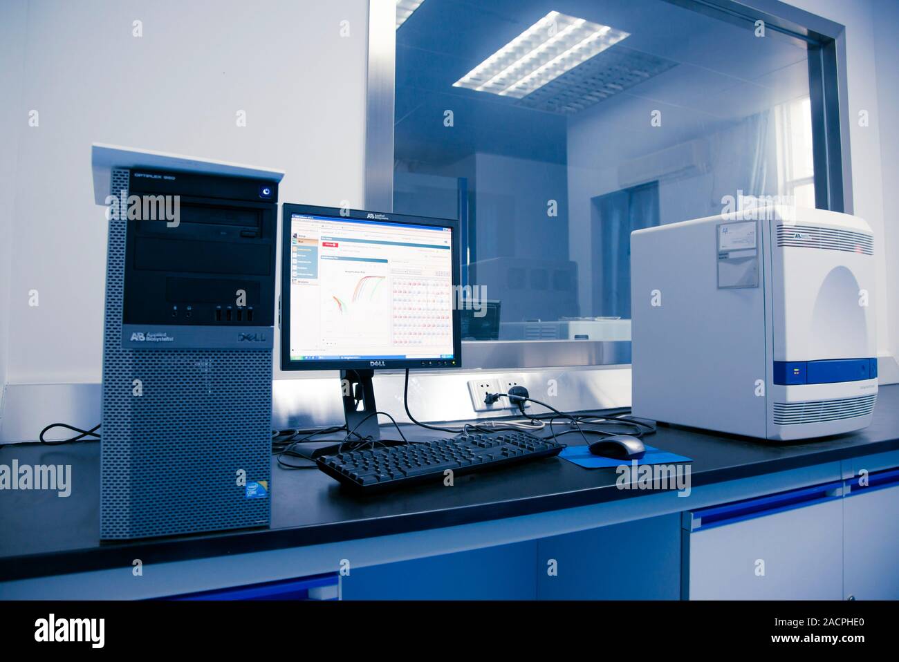 Real-time PCR (polymerase chain reaction) machine in a molecular ...