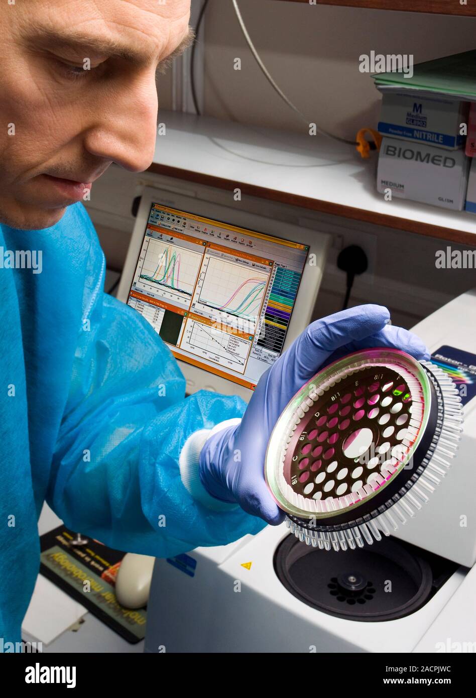 Diagnostics laboratory. Researcher with centrifuged samples ...