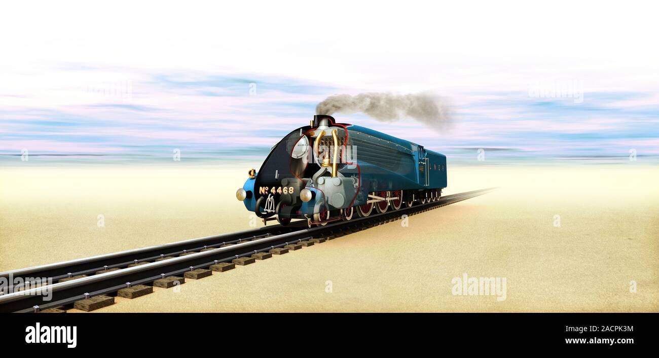 Mallard steam locomotive. Cutaway artwork of the Class A4 steam ...