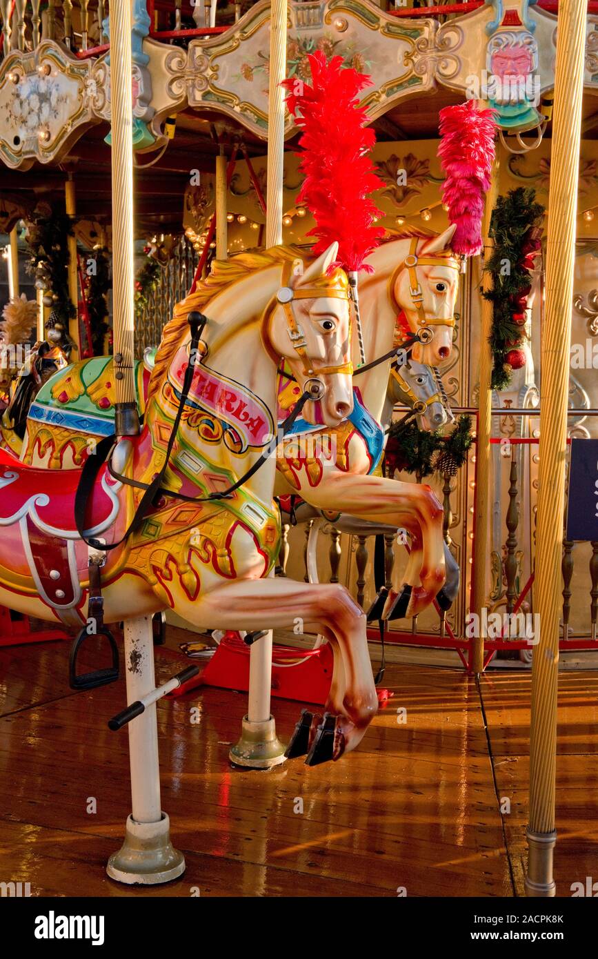 Double Carousel fairground ride and details of horses. Edinburgh ...