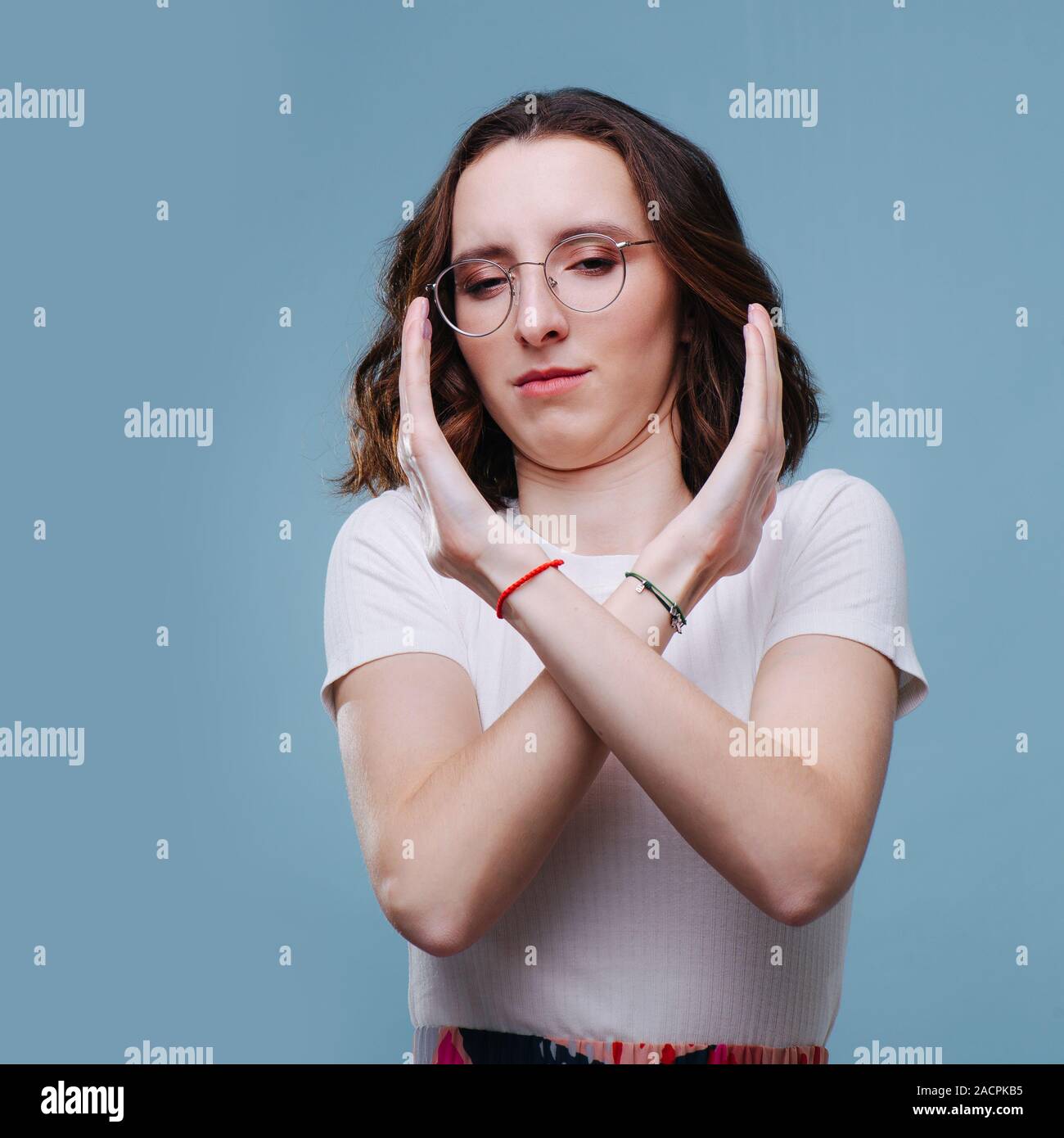 The negative answer, gesture of arms crossed Stock Photo - Alamy