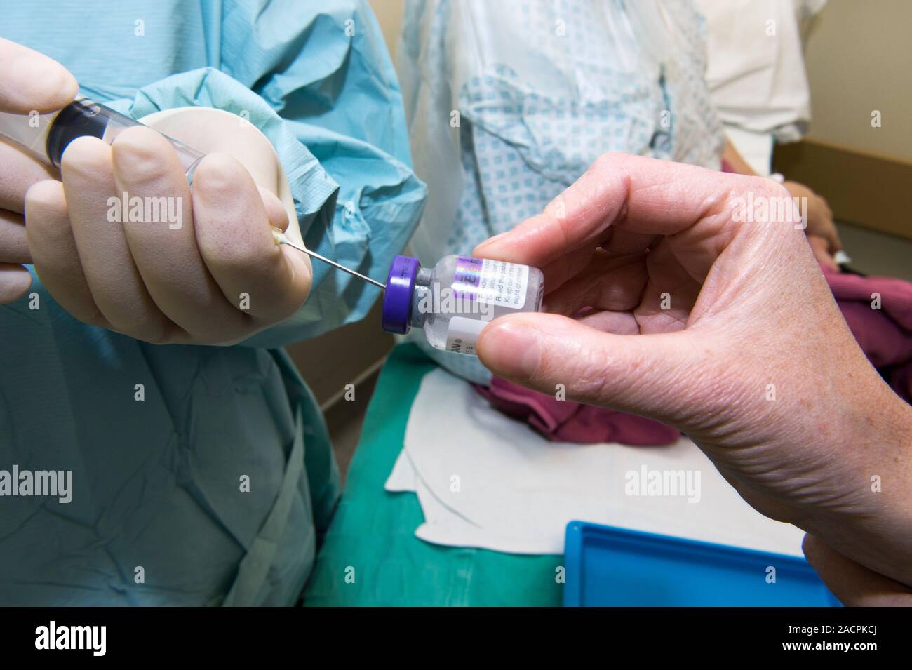 Botox headache treatment. Botox being used to treat a 50-year-old woman ...