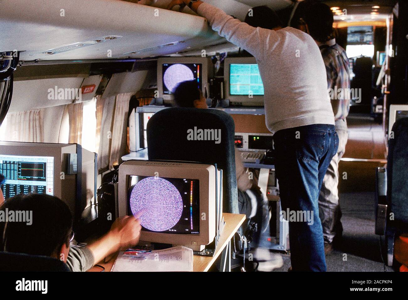 Storm and cyclone forecasting. Meteorologists conducting weather ...
