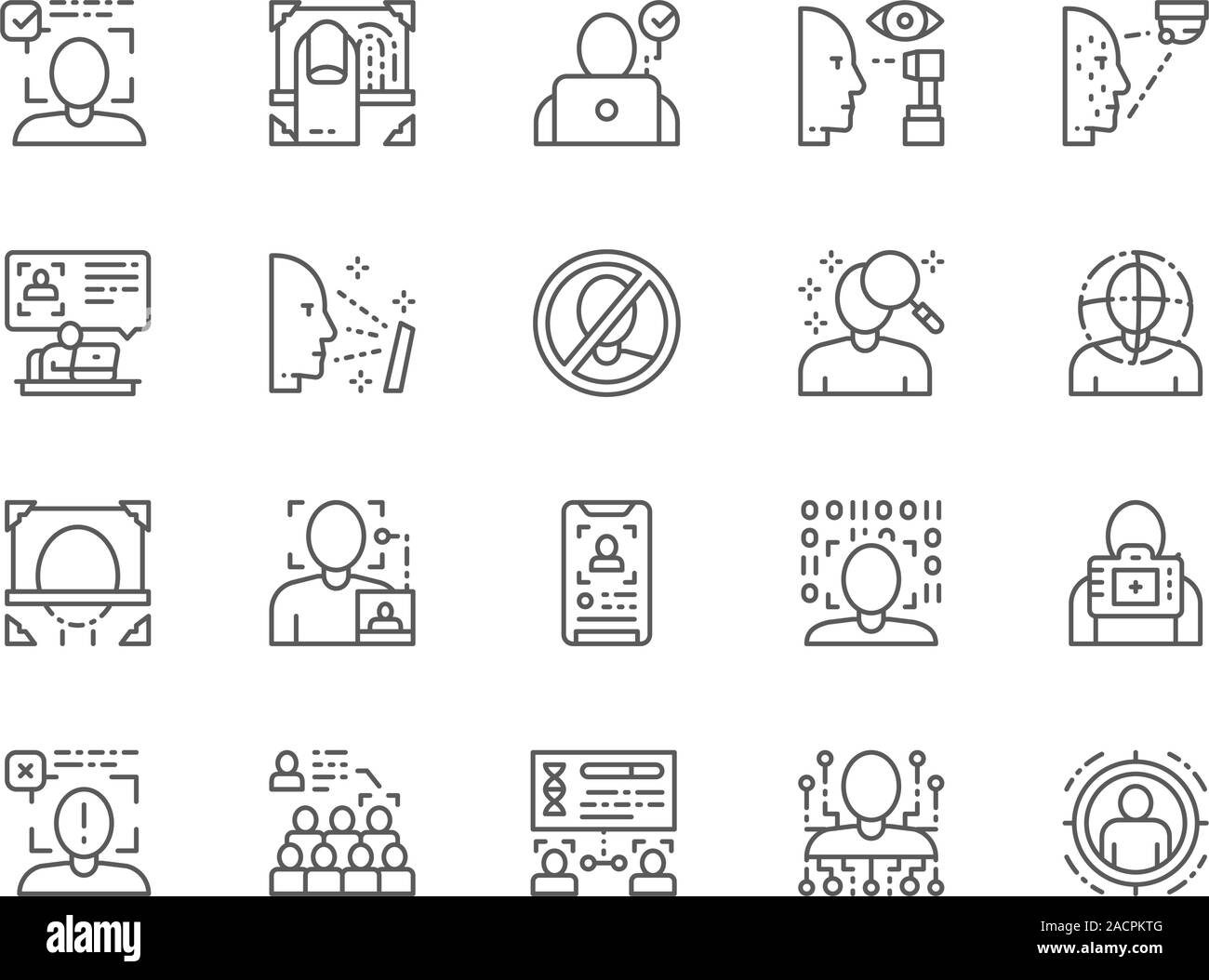 Set of Face Detection Line Icons. Id Verification, Fingerprint, Face ...