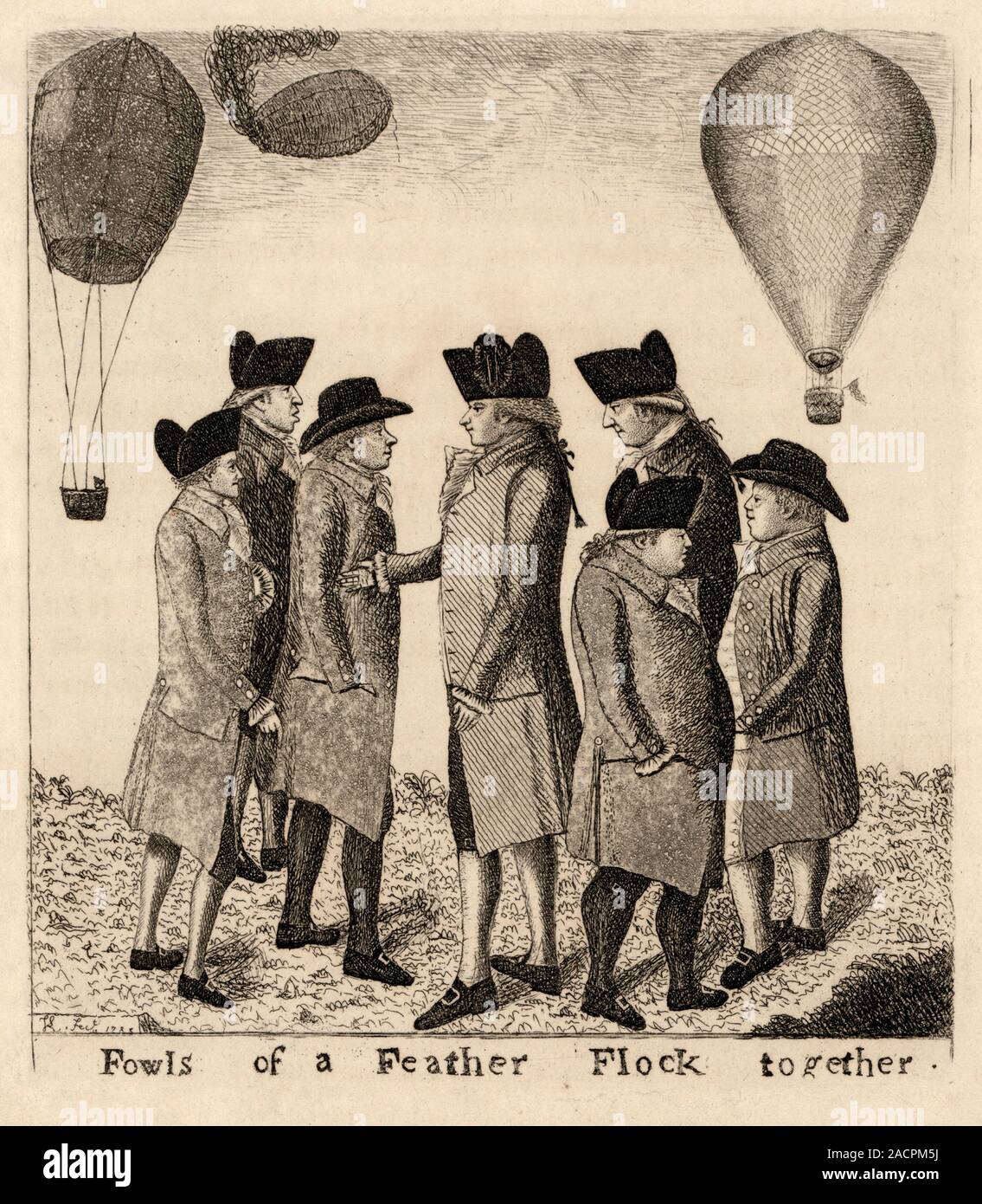 Balloonists cartoon. 18th-century caricature of balloonists, titled ...