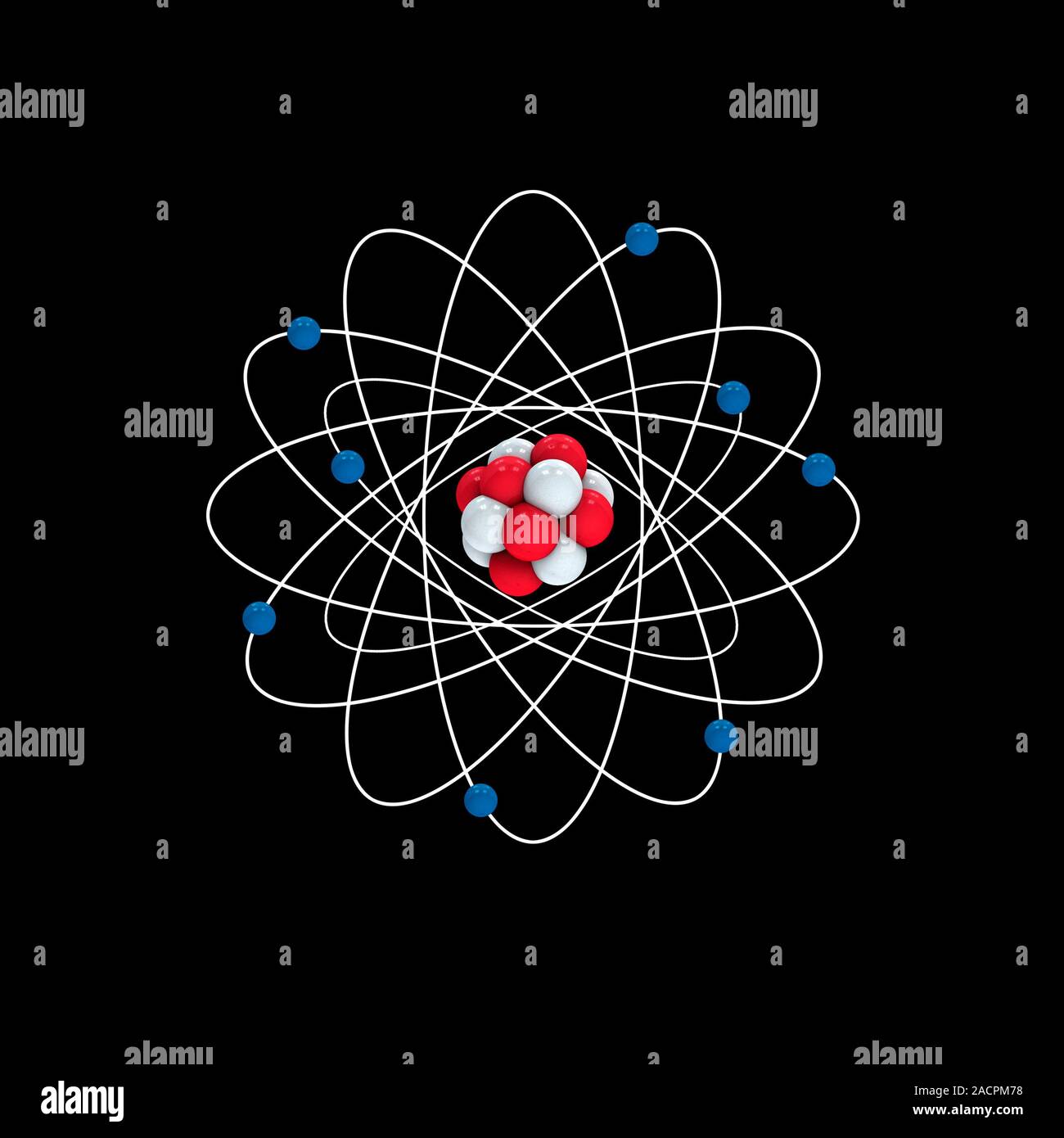 Oxygen atomic structure. Computer artwork showing the structure of an ...