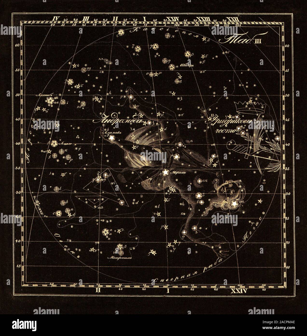 Andromeda constellations. 19th-century map of stars and constellations ...