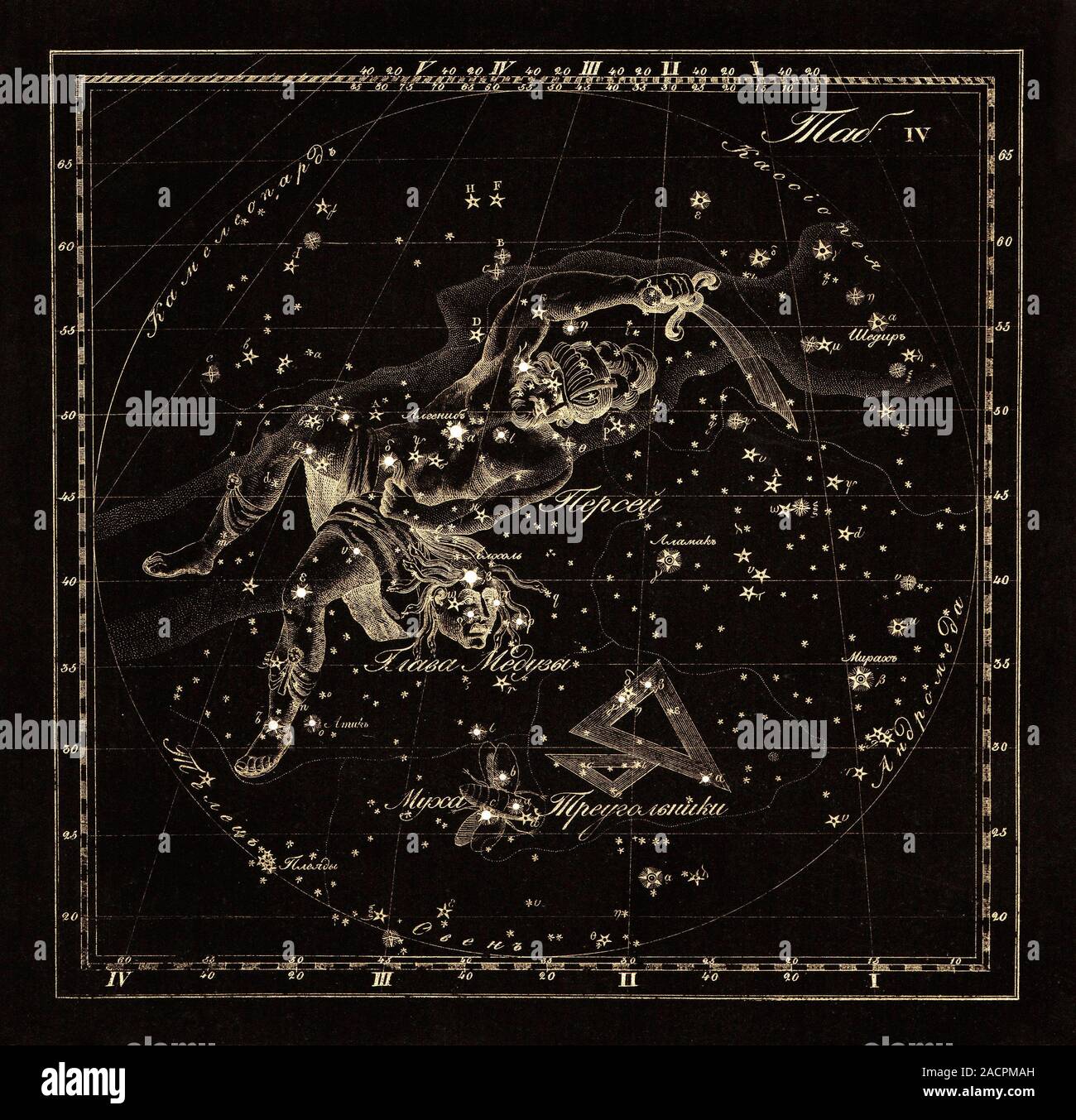 Perseus constellations. 19th-century map of stars and constellations ...