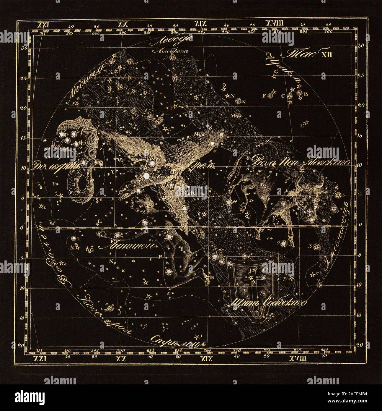 Aqulia constellations. 19th-century map of stars and constellations ...