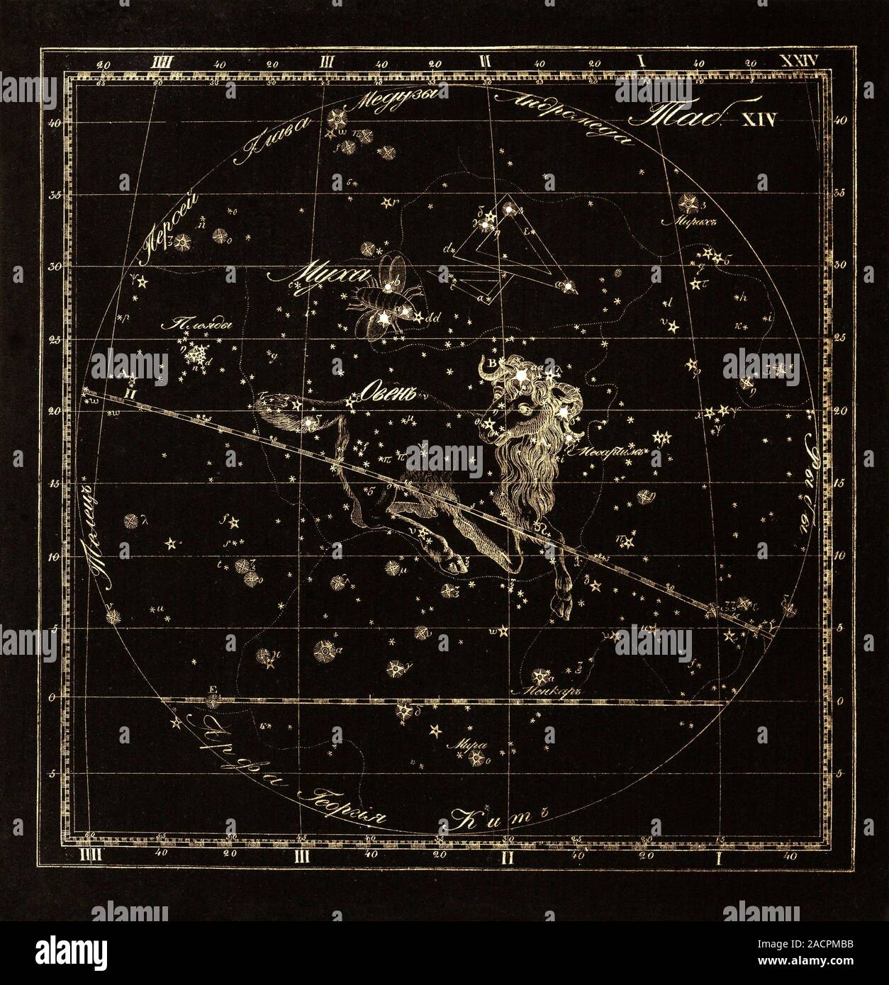 Aries constellations. 19th-century map of stars and constellations from ...