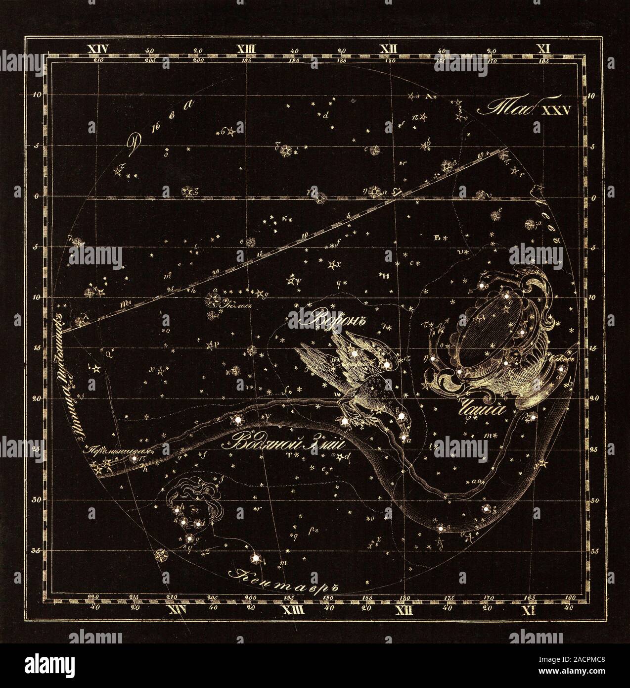 Corvus constellations. 19th-century map of stars and constellations ...