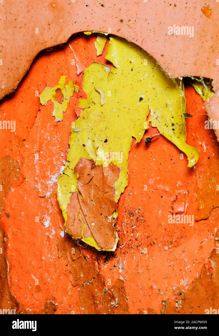 Lead paint. Close-up photograph of a window sill showing old layers of ...