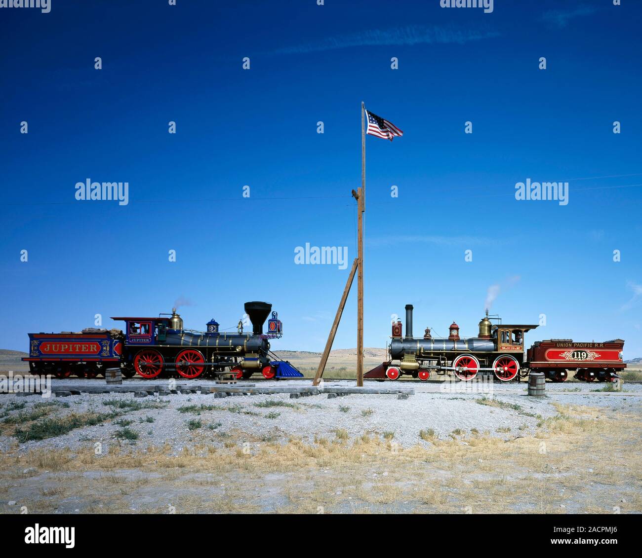 Golden Spike National Historic Site. Recreation of the 1869 meeting of ...