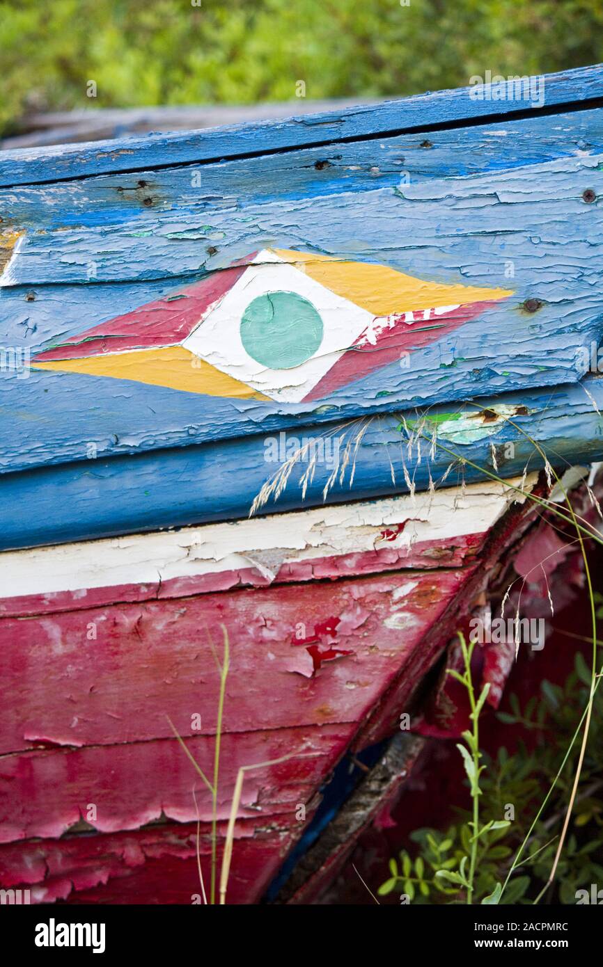 colorful detail of abandoned fishing boat Stock Photo - Alamy