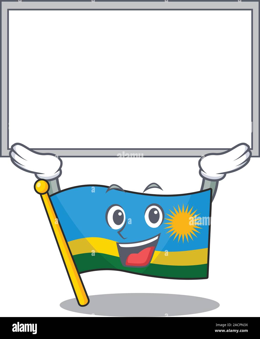 cute cartoon character flag rwanda raised up board Stock Vector Image ...