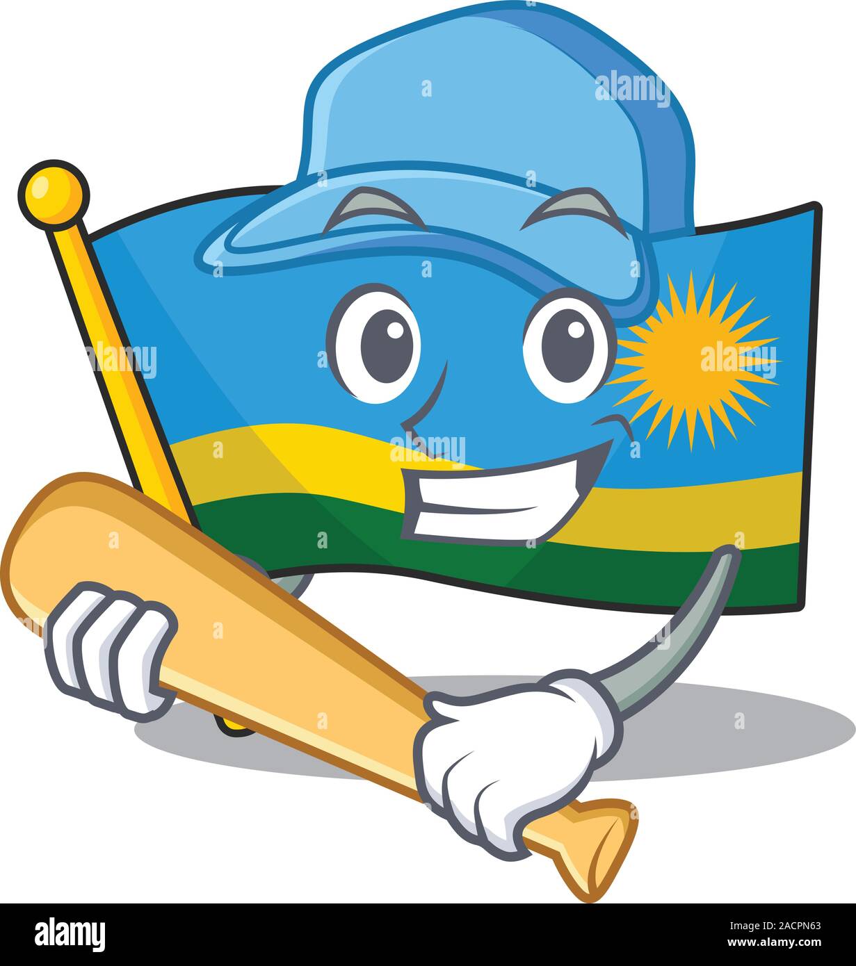 Funny smiling flag rwanda cartoon mascot playing baseball Stock Vector ...