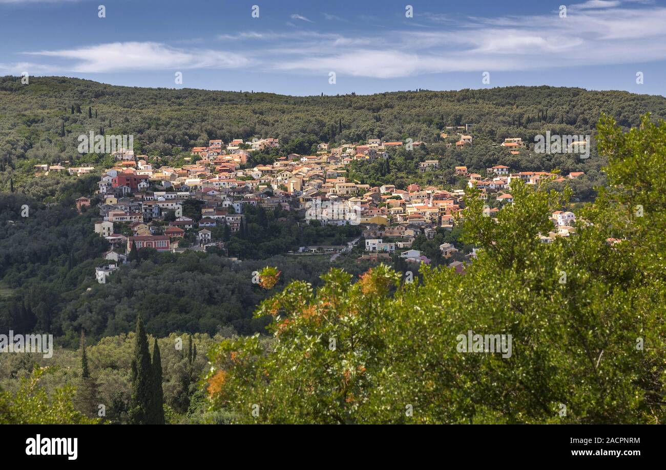The mountain village Liapades on Corfu, Greece Stock Photo - Alamy