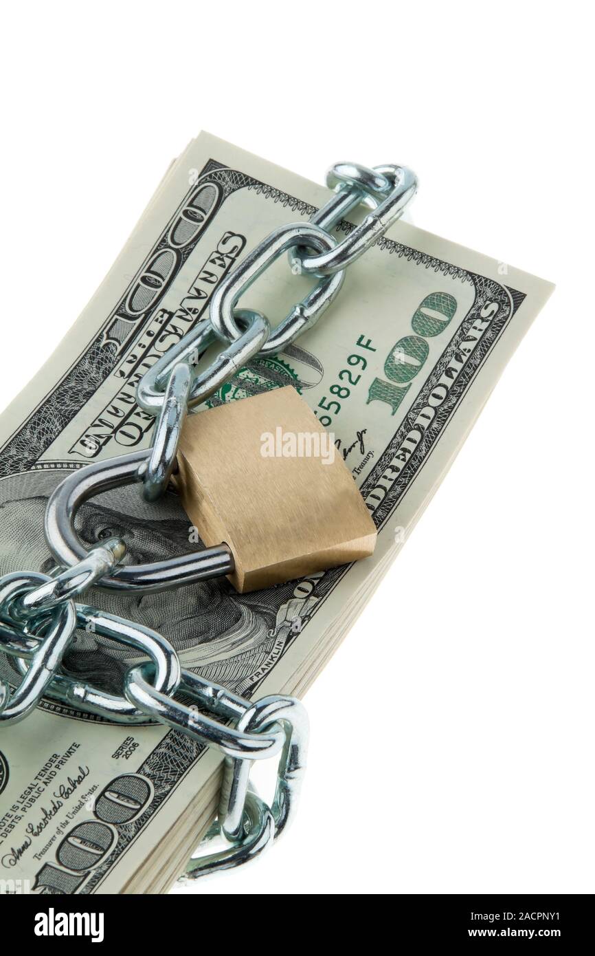 Dollar banknotes with lock and chain Stock Photo - Alamy