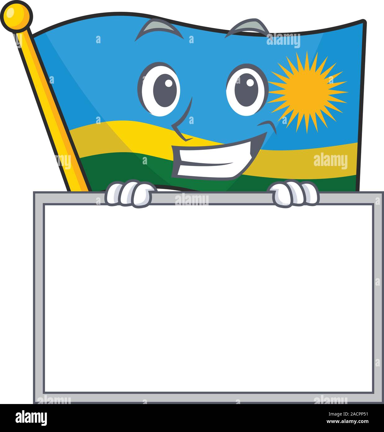 Grinning with board flag rwanda cartoon character style Stock Vector ...