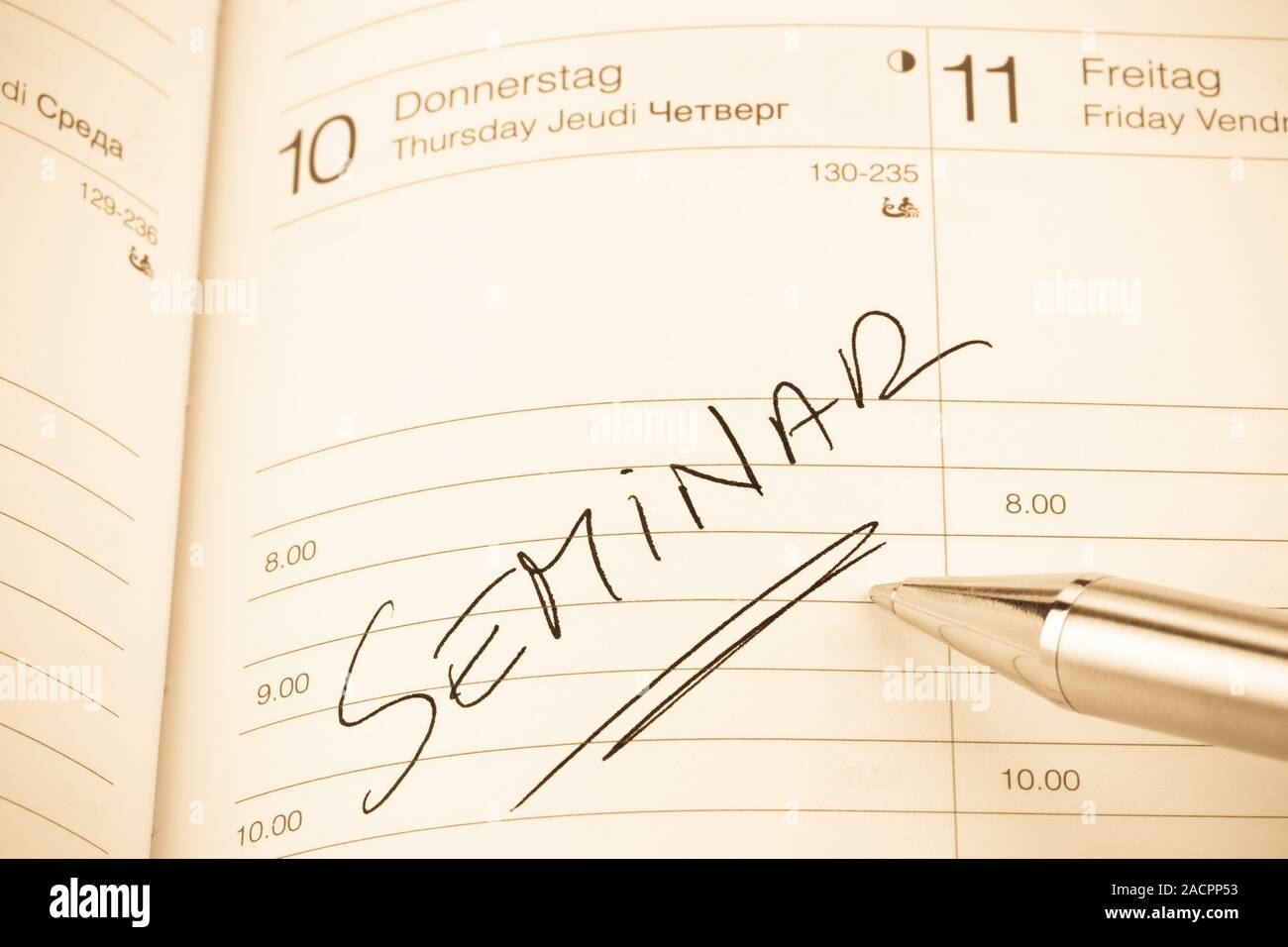 Calendar entry: Seminar Stock Photo - Alamy
