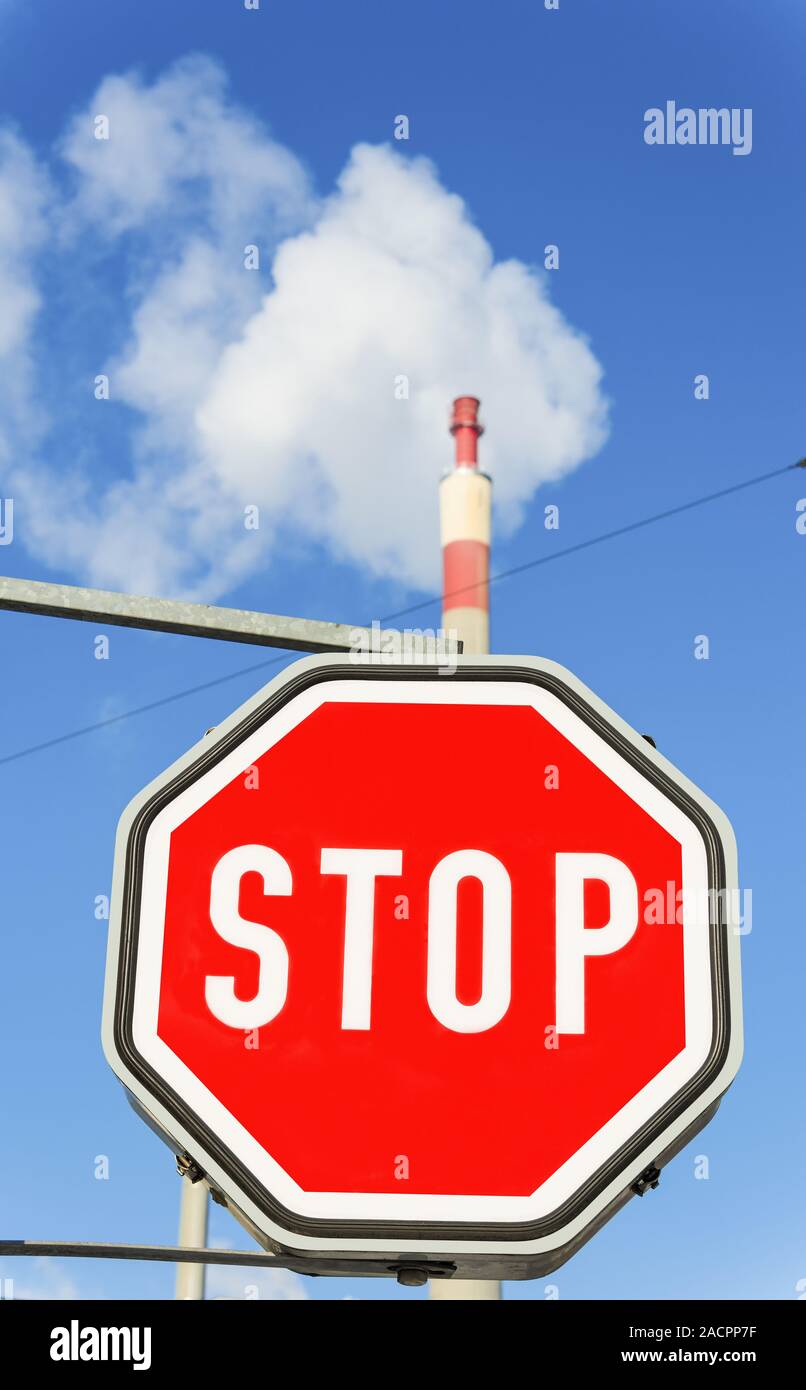 Industrial chimney and stop panel Stock Photo - Alamy