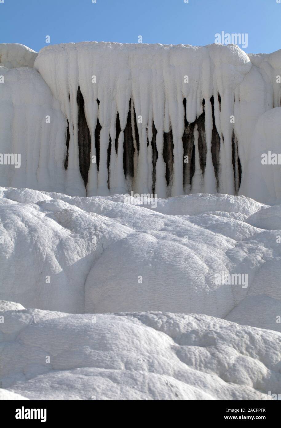 Geothermal limestone terrace. The white deposits are limestone ...