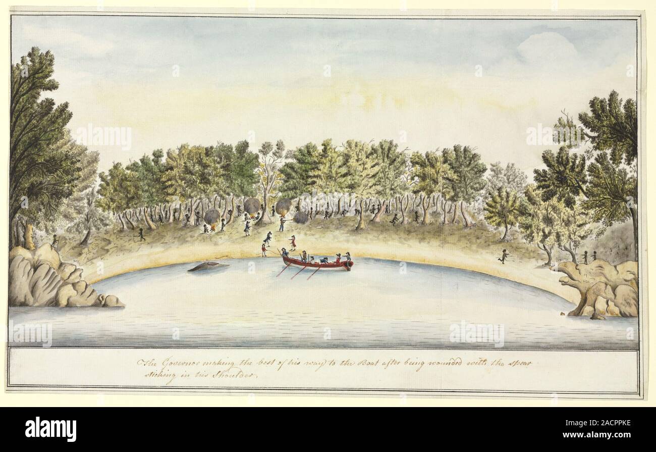Wounding of Australian governor. 18th-century artwork of the wounding ...