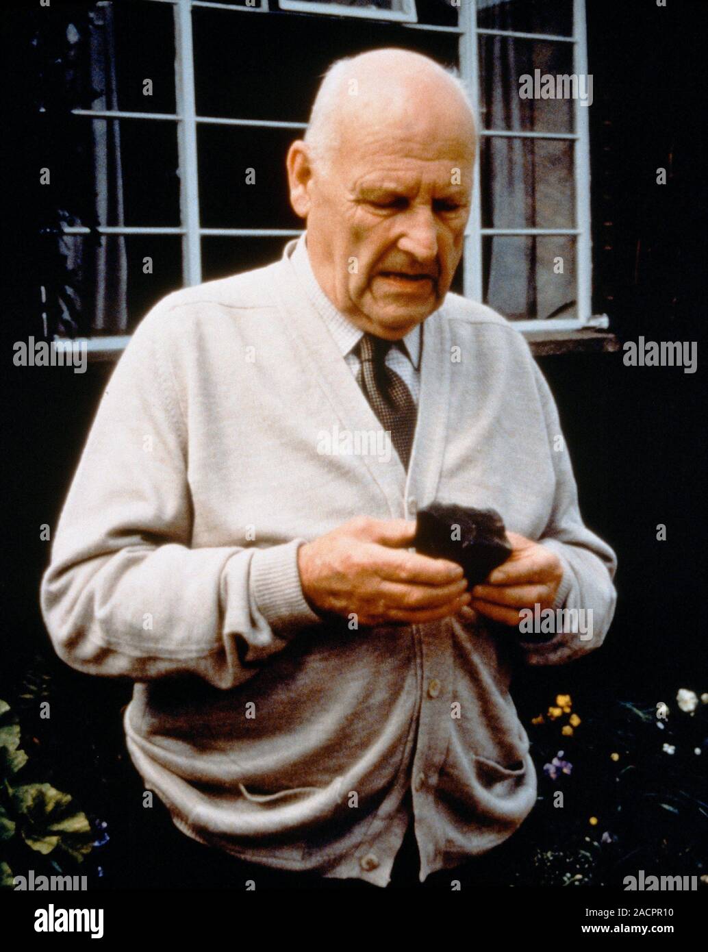 Glatton meteorite discovery. Arthur Pettifor holding the meteorite that ...