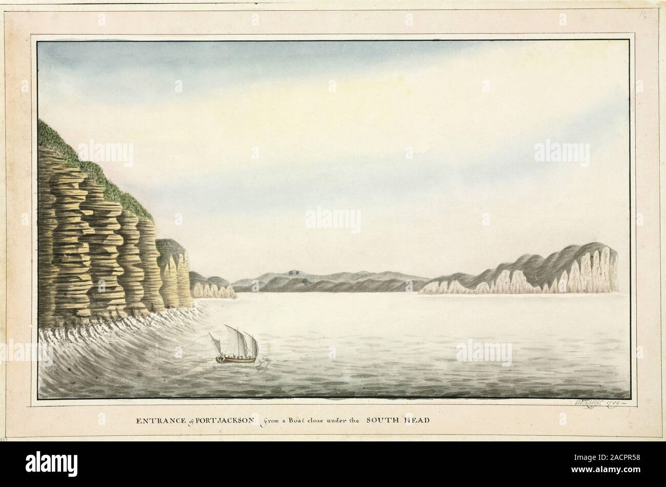 Port Jackson Harbour. 18th-century artwork of the entrance into the ...