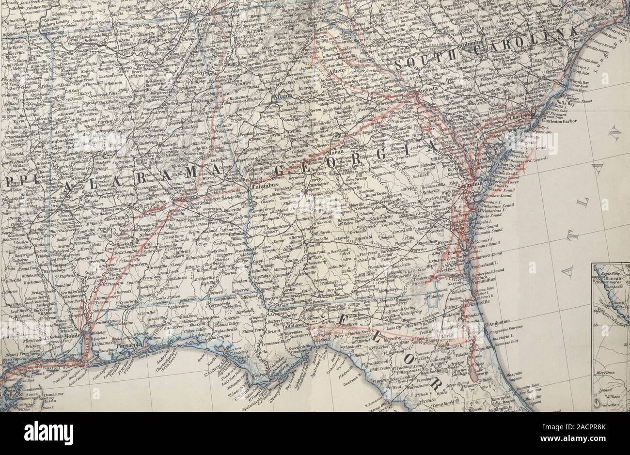 Map of the East coast of America (Florida, Georgia and Alabama) with ...