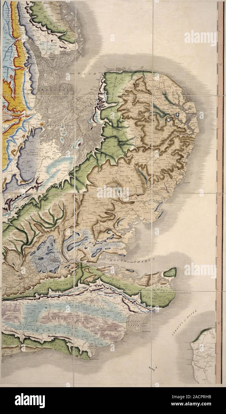 First geological map of Britain, detail of the South East of England ...