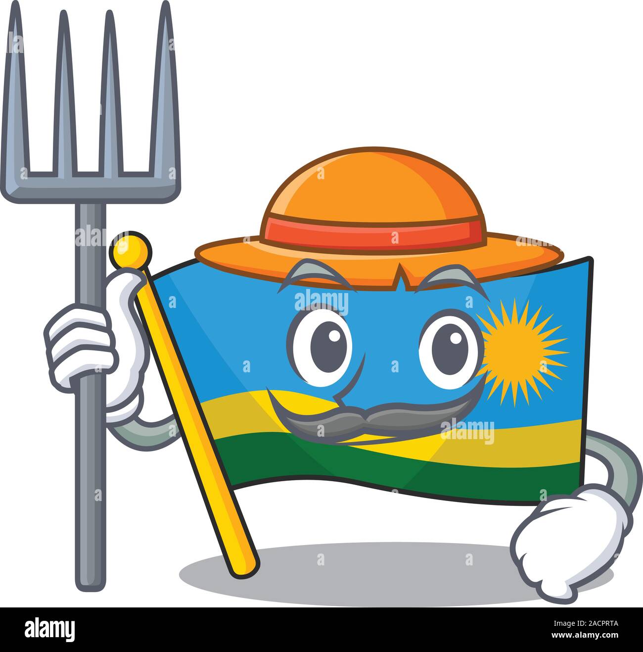 Farmer flag rwanda cartoon character with hat and tools Stock Vector ...