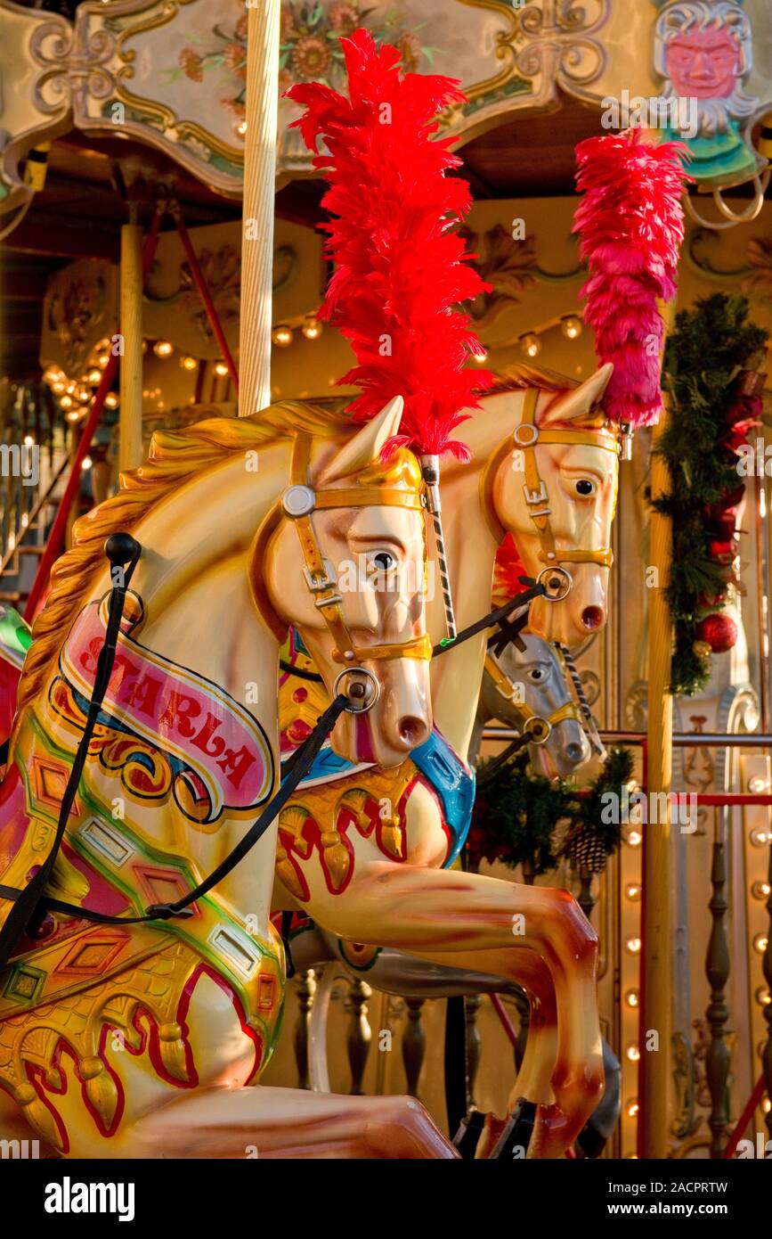 Double Carousel fairground ride and details of horses. Edinburgh ...
