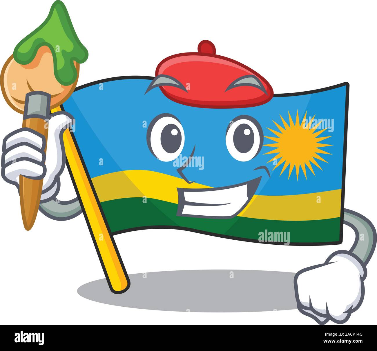 Cheerful flag rwanda Artist cartoon character with brush Stock Vector ...