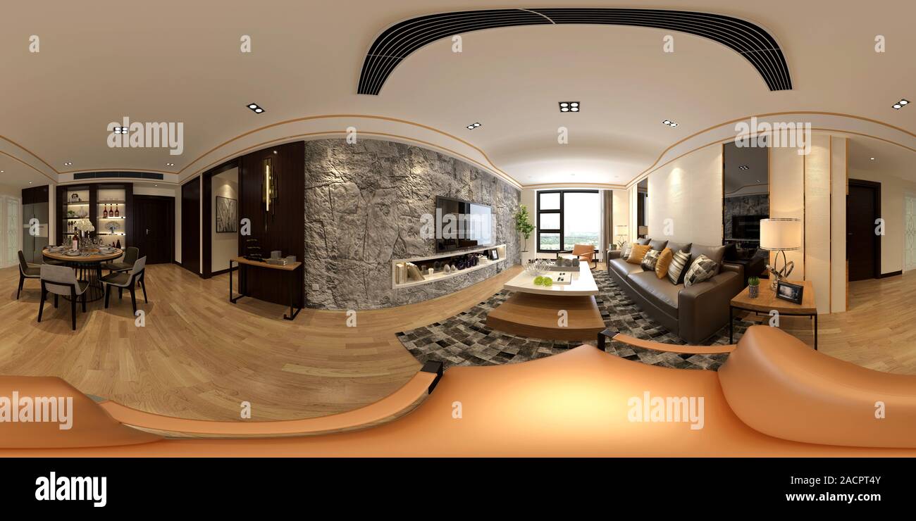 360 degrees home interior, 3d render Stock Photo - Alamy