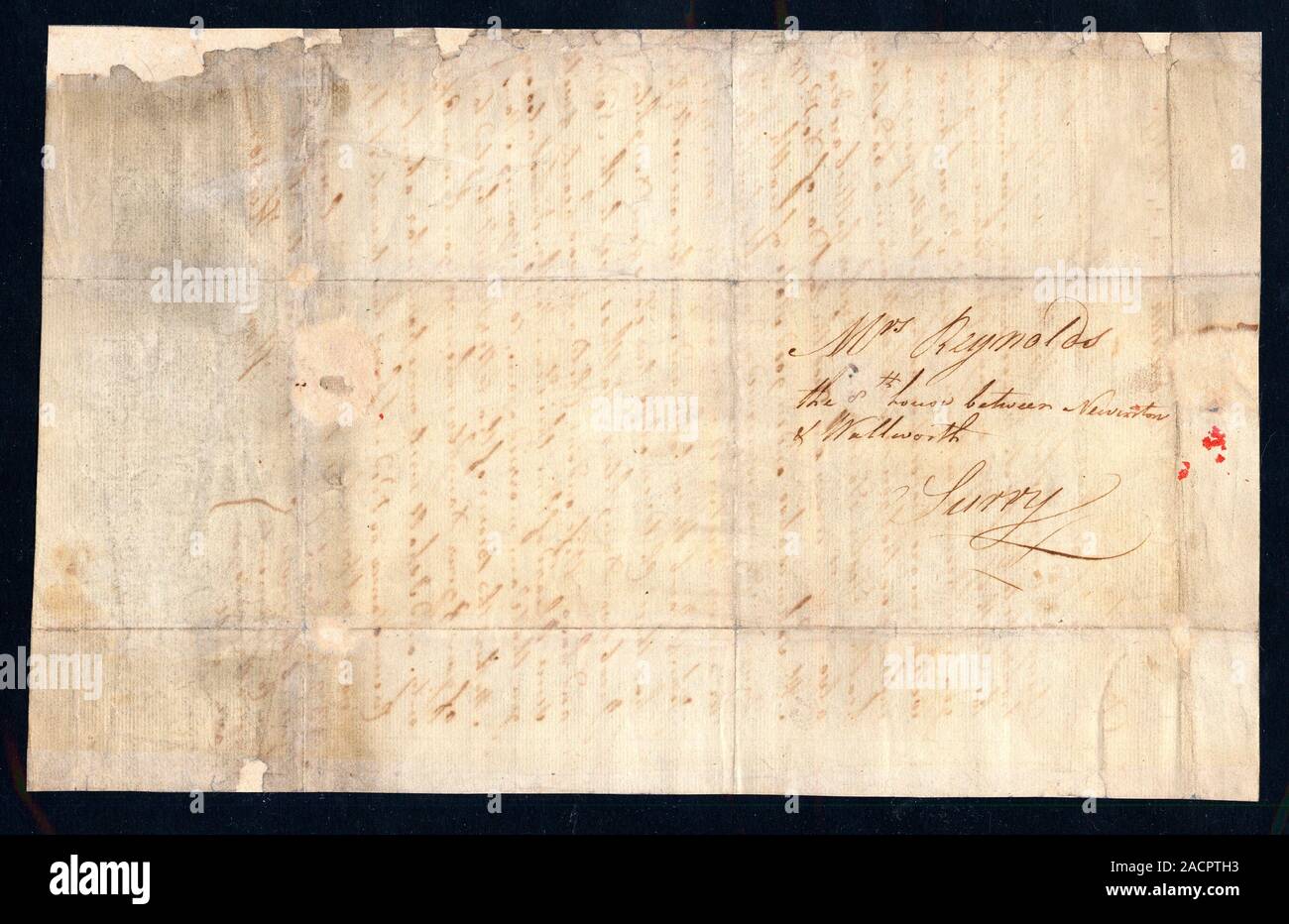 Sowerby family letter, 18th century. Letter to a Mrs Reynolds, held in ...