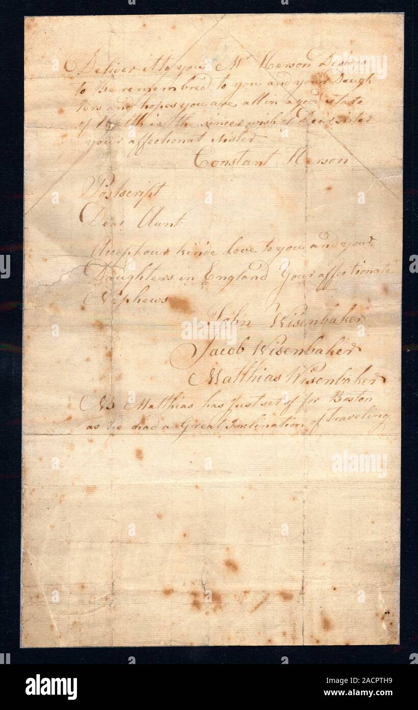 Sowerby family letter, 18th century. Letter to a Mrs Reynolds, held in ...